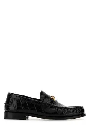 Versace Embossed Leather Loafers - Black
