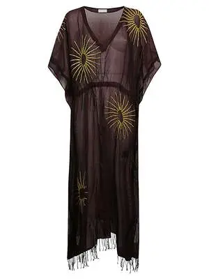 Dries Van Noten Cotton And Silk Embroidered Kaftan - Brown