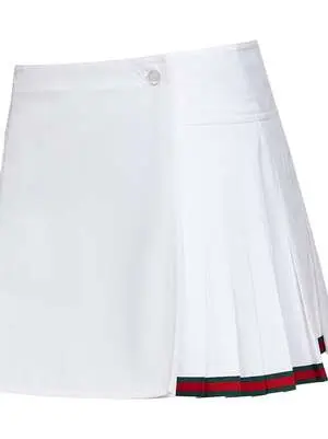 Gucci White Poplin Pleated Miniskirt With Web Detail