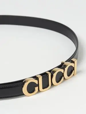 Gucci Leather Belt With Gold Tone Logo