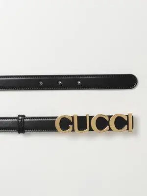 Gucci Leather Belt With Gold Tone Logo