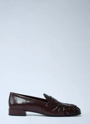 Prada Gathered Leather Loafers - Brown