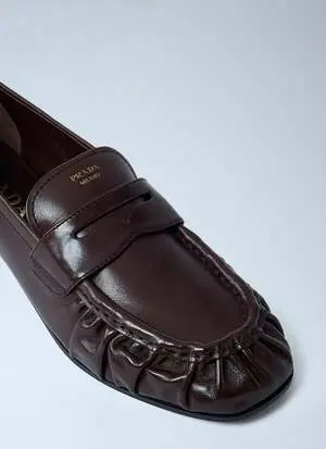Prada Gathered Leather Loafers - Brown