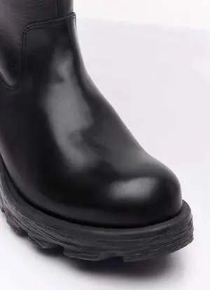 DIESEL® Leather Knee-high Boots With Side Logo Plaque - Black