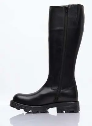 DIESEL® Leather Knee-high Boots With Side Logo Plaque - Black
