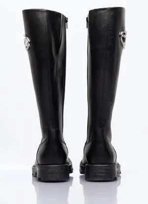 DIESEL® Leather Knee-high Boots With Side Logo Plaque - Black
