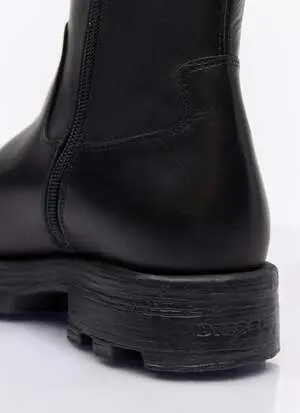 DIESEL® Leather Knee-high Boots With Side Logo Plaque - Black