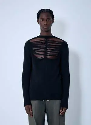 Rick Owens Wool-blend Knit Distressed Top - Black