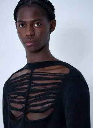 Rick Owens Wool-blend Knit Distressed Top - Black