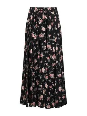 Dolce & Gabbana DOLCE & GABBANA Vintage Rose Print Charmeuse Long Skirt Multicolor