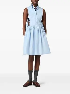 Miu Miu Sleeveless Poplin Shirt Dress With Bow Detail - Blue