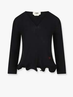 Fendi Wool Knitwear With Ruffle Detail - Black