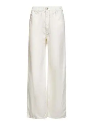 Brunello Cucinelli White Cotton And Linen Jeans With Monili - Multicolor