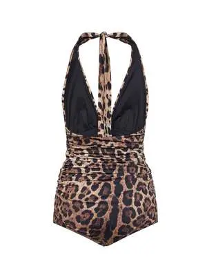 Dolce & Gabbana Leopard Print Halter Neck One-piece Swimsuit - Multicolor