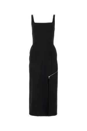 Alexander McQueen Wool Twill Dress With Zip Detail - Black