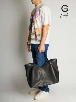 Saint Laurent Tote Bag With Two Top Handles And Hook Closure In Leather - Black