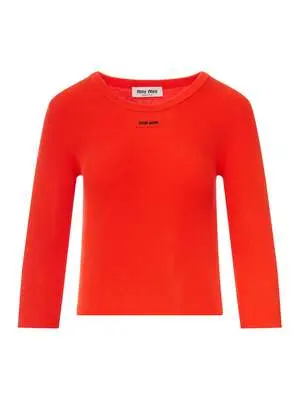 Miu Miu Crew Neck Cotton Sweater - Orange