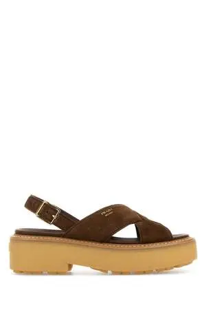 Prada Suede Platform Sandals - Brown