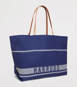 Harrods Jute Stripe Shopper Bag With Leather Straps