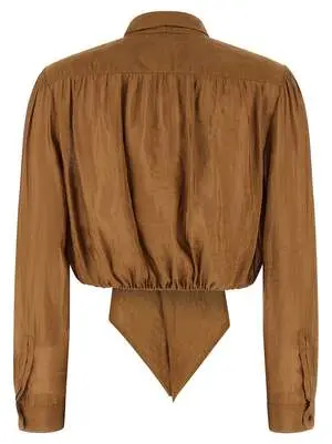 Saint Laurent Lavallière Neck Cropped Blouse - Brown