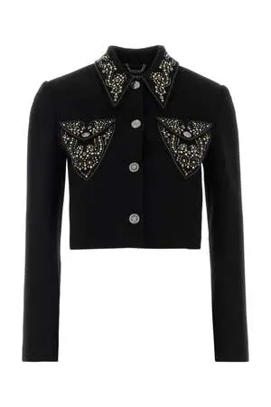 Versace Wool Blazer With Embellished Collar And Pockets - Black