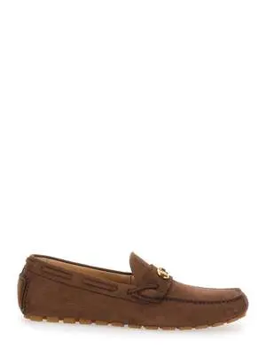 Valentino Garavani Suede Loafers With Vlogo Plaque - Brown