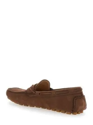 Valentino Garavani Suede Loafers With Vlogo Plaque - Brown