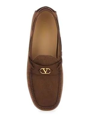 Valentino Garavani Suede Loafers With Vlogo Plaque - Brown
