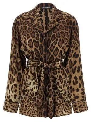 Dolce & Gabbana Leopard Print Silk Blend Pajama Shirt - Brown