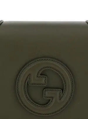 Gucci Blondie Handbag In Leather With Gg Logo Plaque - Green