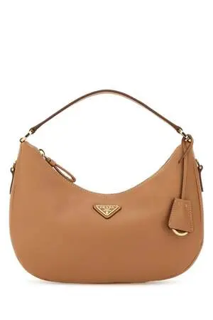 Prada Camel Leather Handbag With Golden Metal Finishing - Brown