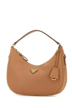 Prada Camel Leather Handbag With Golden Metal Finishing - Brown