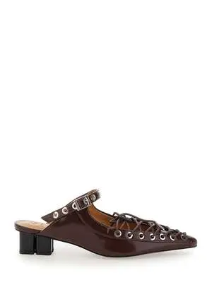 GANNI Pointed Toe Lace-up Eco Leather Heeled Sandals - Multicolor