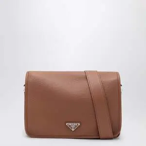 Prada Leather Shoulder Bag With Enamel Logo - Brown