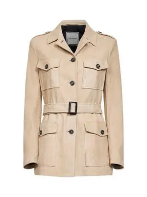 Tagliatore Sand Suede Belted Saharan Jacket