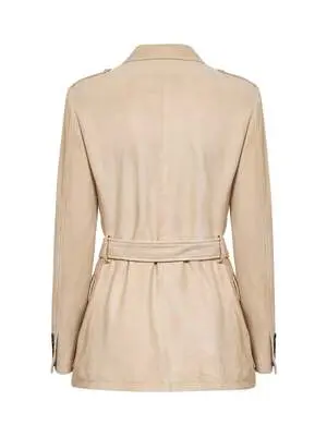 Tagliatore Sand Suede Belted Saharan Jacket