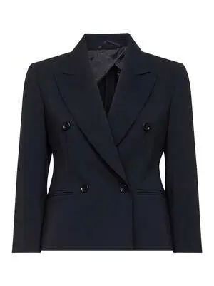 Max Mara MAX MARA Navy Blue Stretch Canvas Cropped Blazer Multicolor