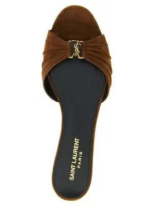 Saint Laurent Babylone Suede Mules With Cassandre Logo
