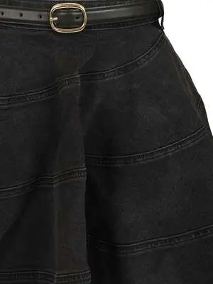 SELF-PORTRAIT Flared Denim Mini Skirt With Belt