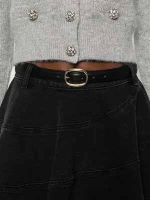 SELF-PORTRAIT Flared Denim Mini Skirt With Belt