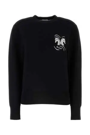 Burberry Stretch Wool Blend Crew Neck Sweater - Black