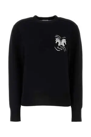 Burberry Stretch Wool Blend Crew Neck Sweater - Black
