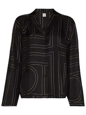 TOTEME Monogram Print Silk Shirt - Black
