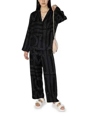 TOTEME Monogram Print Silk Shirt - Black
