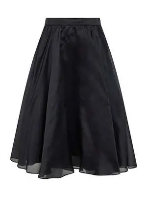 Max Mara Black Silk Organza Midi Full Skirt - Multicolor