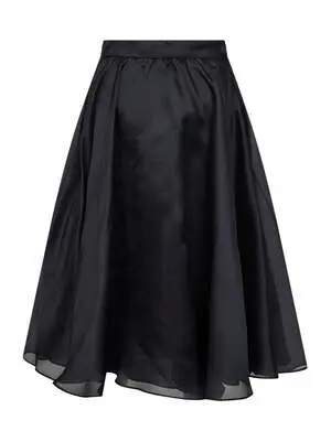 Max Mara Black Silk Organza Midi Full Skirt - Multicolor