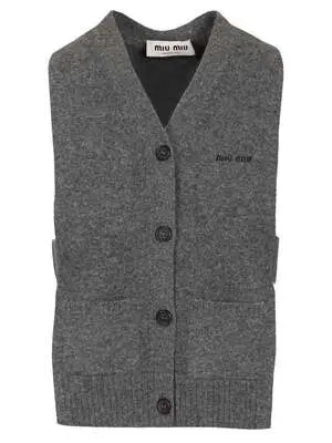 Miu Miu Cashmere Cardigan Vest - Gray