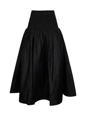 SELF-PORTRAIT Black Cotton Poplin Midi Skirt - Multicolor