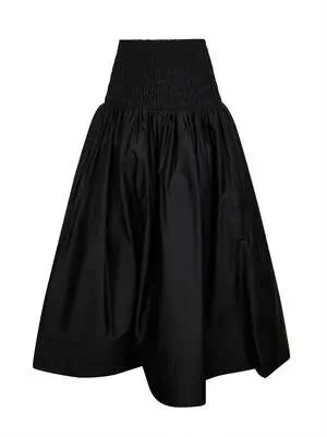 SELF-PORTRAIT Black Cotton Poplin Midi Skirt
