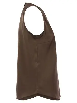 Brunello Cucinelli Stretch Silk Satin Top With Jewellery Embellishment - Brown